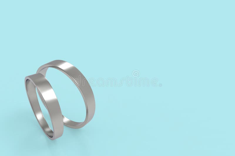3d Rendering. a Pair of Simple Wedding Rings on Light Blue Background ...