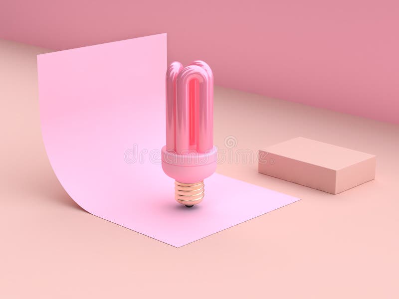 3d Rendering Paper and Abstract Gold Pink Light Bulb Minimal Pink Stock ...