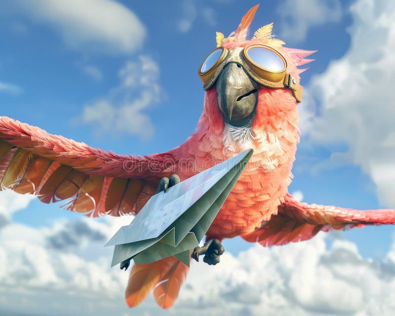 A 3D Rendering of a Parrot As a Pilot Wearing Goggles and Flying a ...