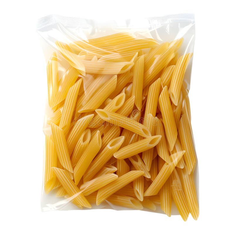3D Rendering of a Pasta or Marconi in a Plastic Packet on Transparent ...
