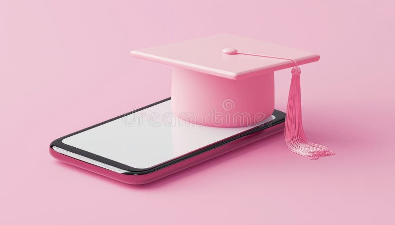 3d Rendering of Pastel Graduation Cap and Book Search Bar on Smartphone ...