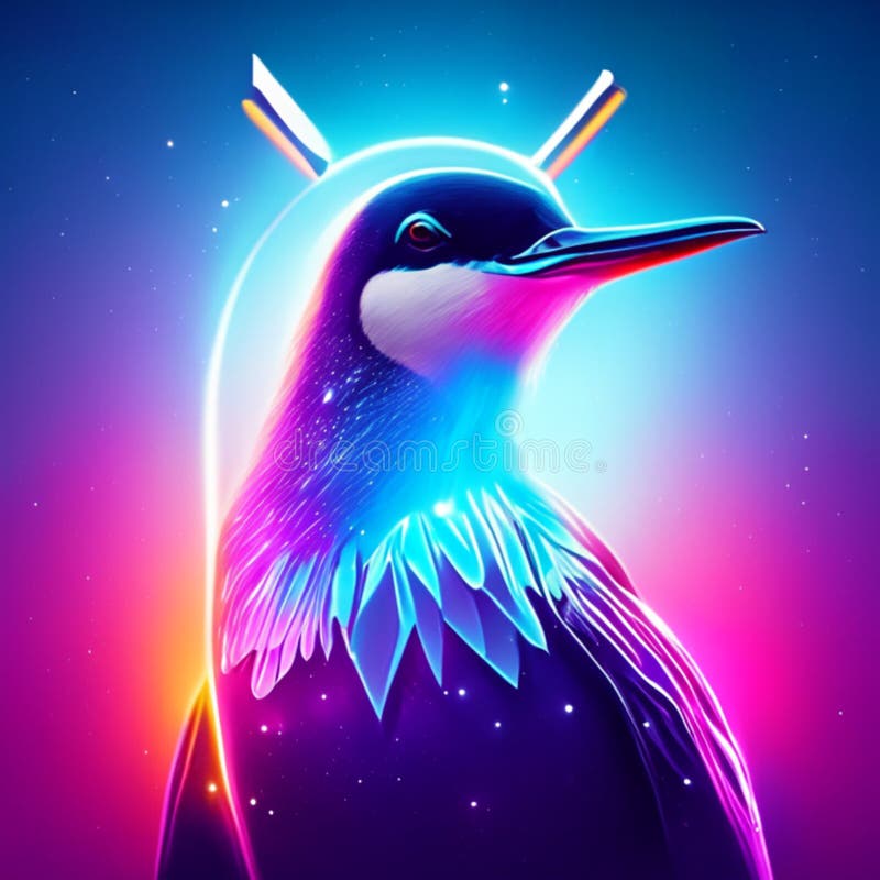 3d Rendering of a Penguin in Neon Light. 3d Illustration Generative AI ...