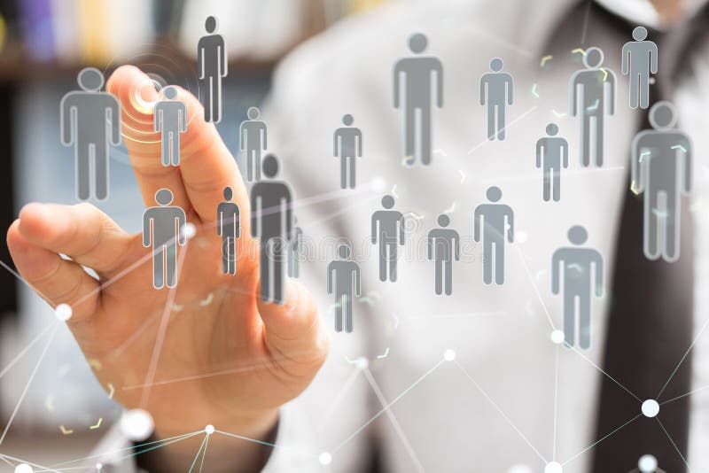 3d Rendering of People Icons Connected with Lines with a Hand Pointing ...