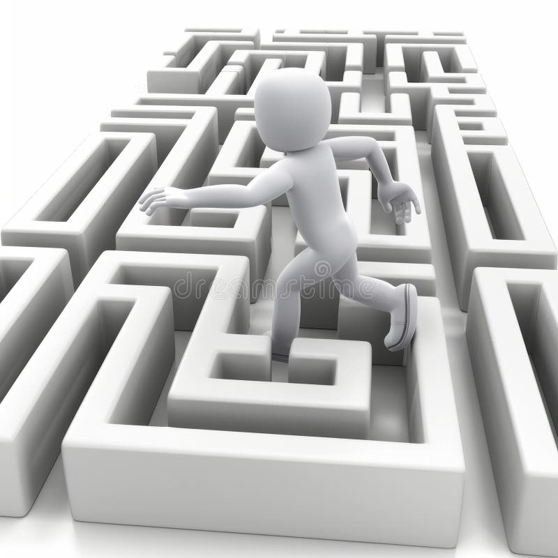 3D Person in Maze, Symbolizing Life and Business Challenges, on White ...