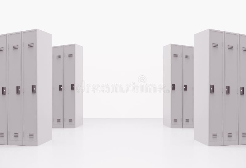 3d Rendering. Perspective View of Gray Metal Lockers on the Floor ...