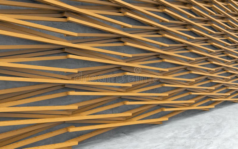 3d Rendering. Perspective View Of Modern Crossing Wood Panel Design ...