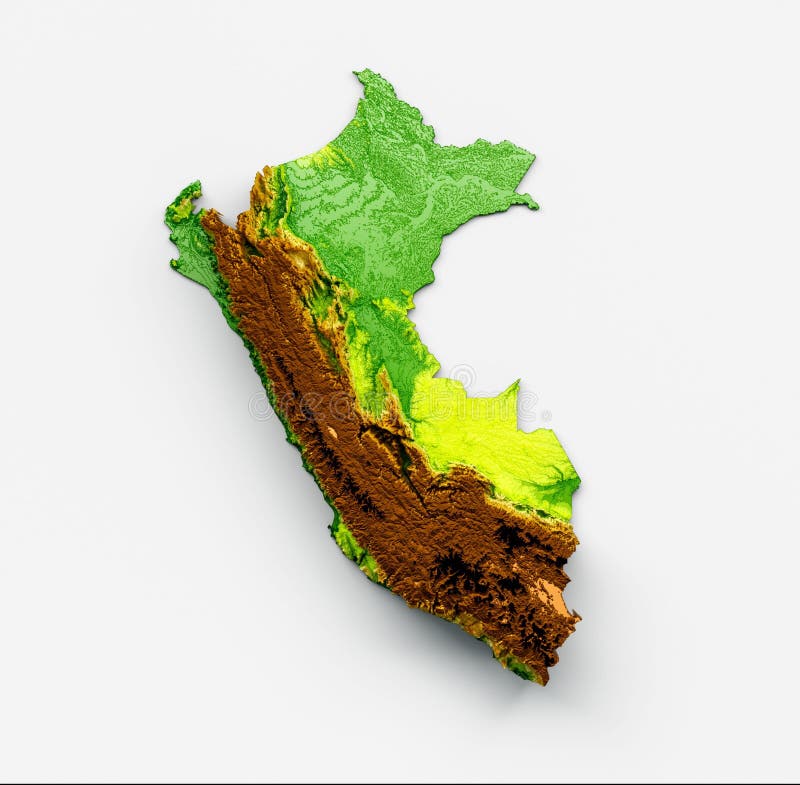 3D Rendering of Peru Relief Map Isolated on a White Background Stock ...