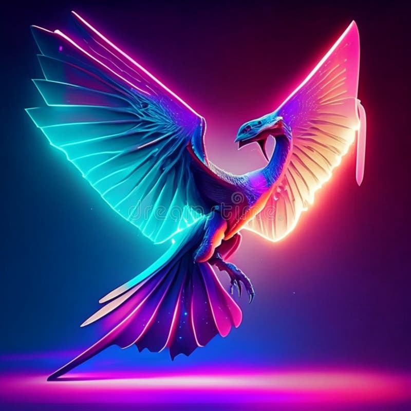 3d Rendering of a Phoenix Bird in Neon Light on a Dark Background ...