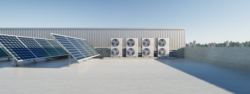 3d Rendering of Solar Panel and Condenser Unit. Stock Illustration ...