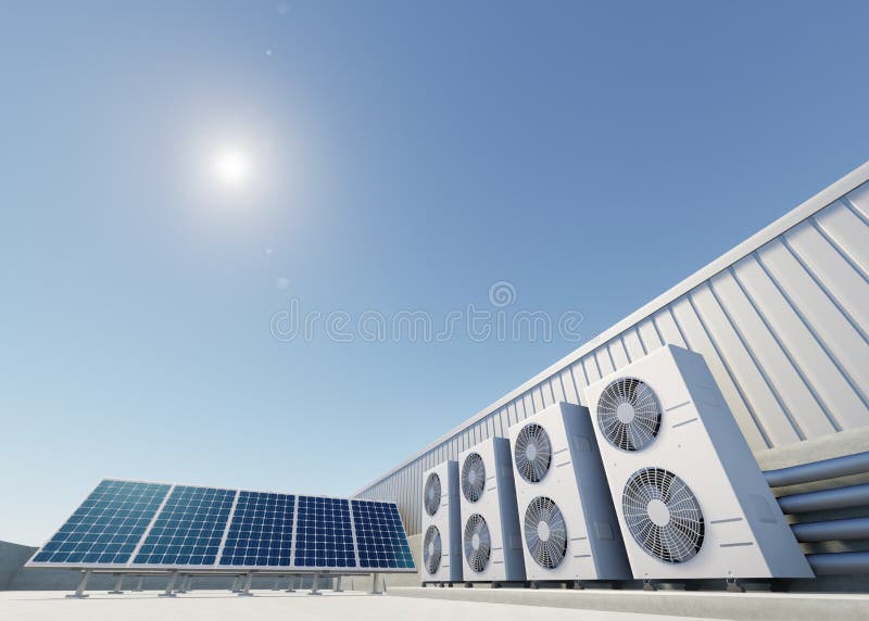 3d Rendering of Condenser Unit and Solar Panel. Stock Illustration ...