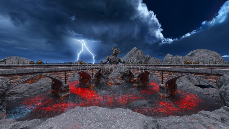 3D Rendering of the Pier with a Giant Demon Statue Stock Illustration ...