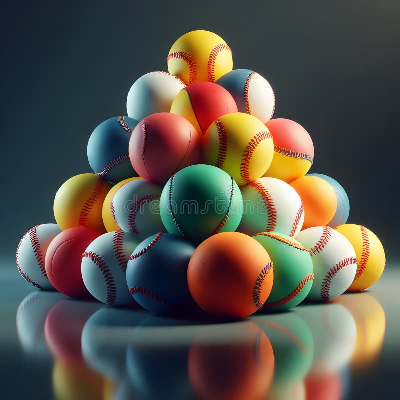 3d Rendering of a Pile of Multicolored Softball Balls. Stock ...