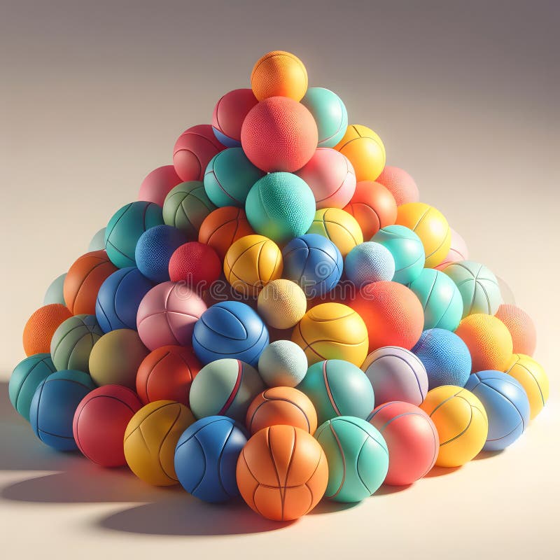 3d Rendering of a Pile of Multicolored Softball Balls. Stock ...