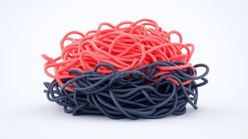 A 3D Rendering of a Pile of Tangled Red and Black Wires. Stock ...