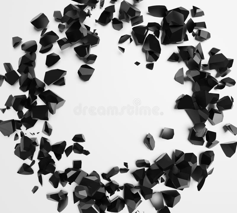 3D Rendering of Piles of Broken Stones Scattered in Circles on a White ...