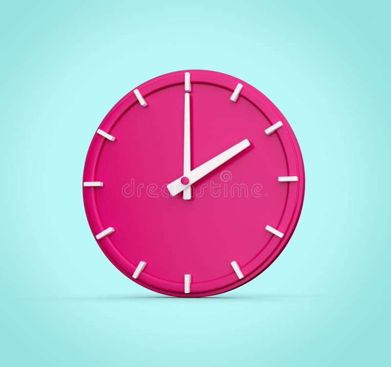 3D Rendering of a Pink Analog Clock Isolated on a Light Blue Background ...