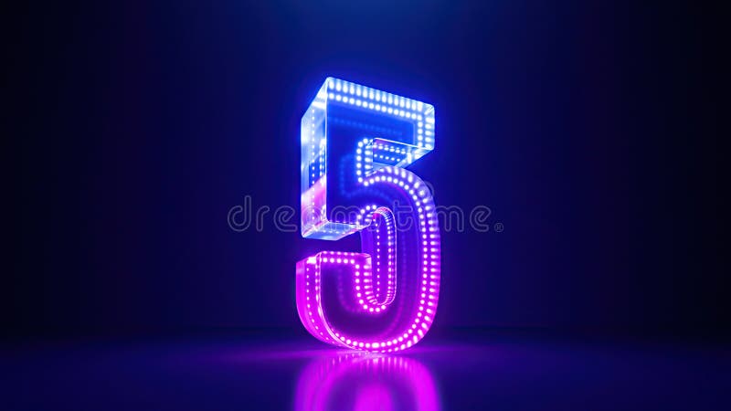 3d Rendering, Pink Blue Neon Number Five, Isolated on Dark Blue ...