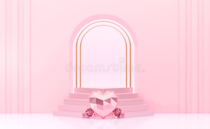 3d Rendering Pink Gate and Studio Background with Podiums Steps and ...