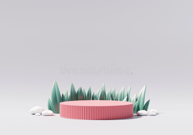 3D Rendering Pink Platform Podium with Plant Product Advertising ...