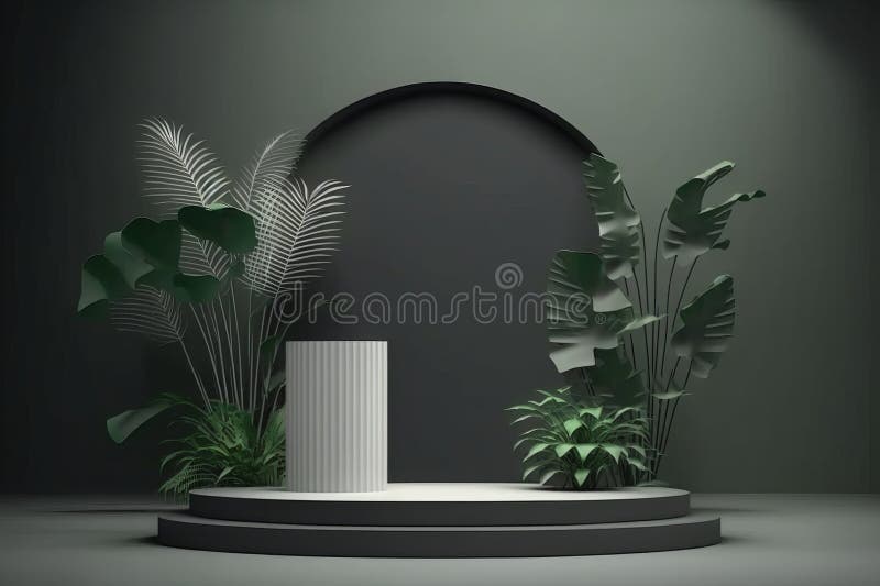 3D Rendering Platform Podium with Plant Product Presentation Background ...
