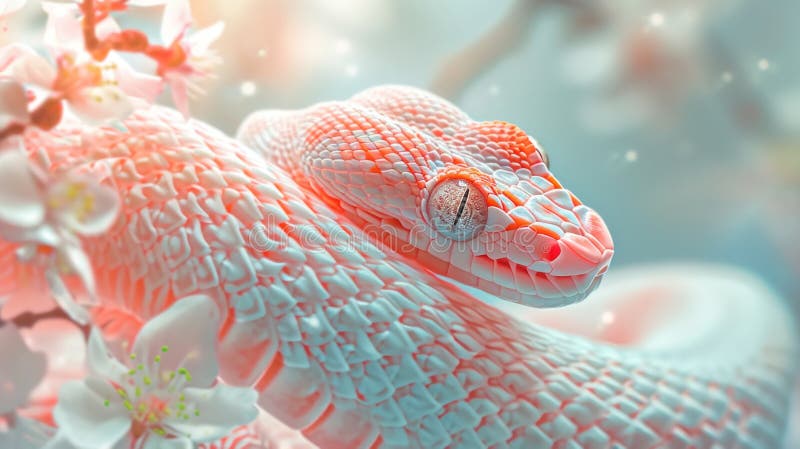 3d Rendering of a Pink Snake in a Spring Garden with Flowers Generative ...