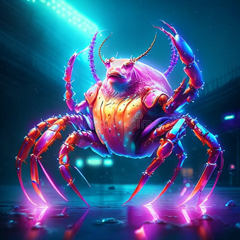 3d Rendering of a Pink Spider in the Dark with Neon Lights AI Generated ...