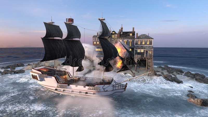 3D Rendering of a Pirate Ship Stock Illustration - Illustration of ...