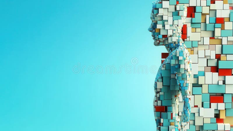 Pixelated Man Emerging from Colorful Abstract Wall Representing ...
