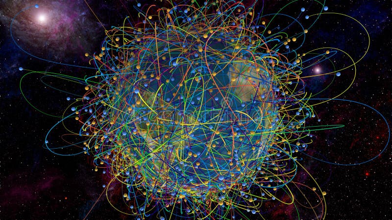 Planet Earth and Connections Stock Illustration - Illustration of time ...