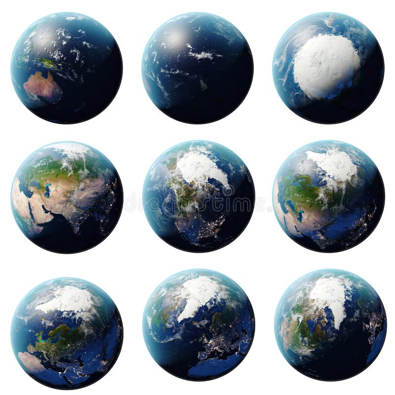 3D Rendering Planet Earth Set, Globe from Different Angles, Set Earth ...