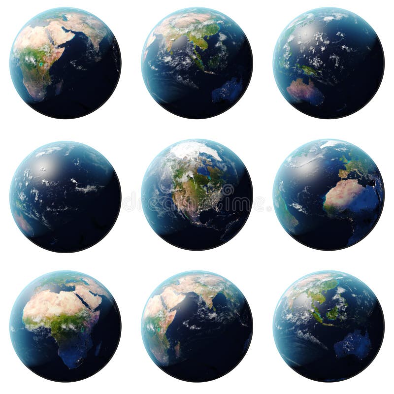 Earth with 3 Angles Globe Isolated on White Background. Illustration ...