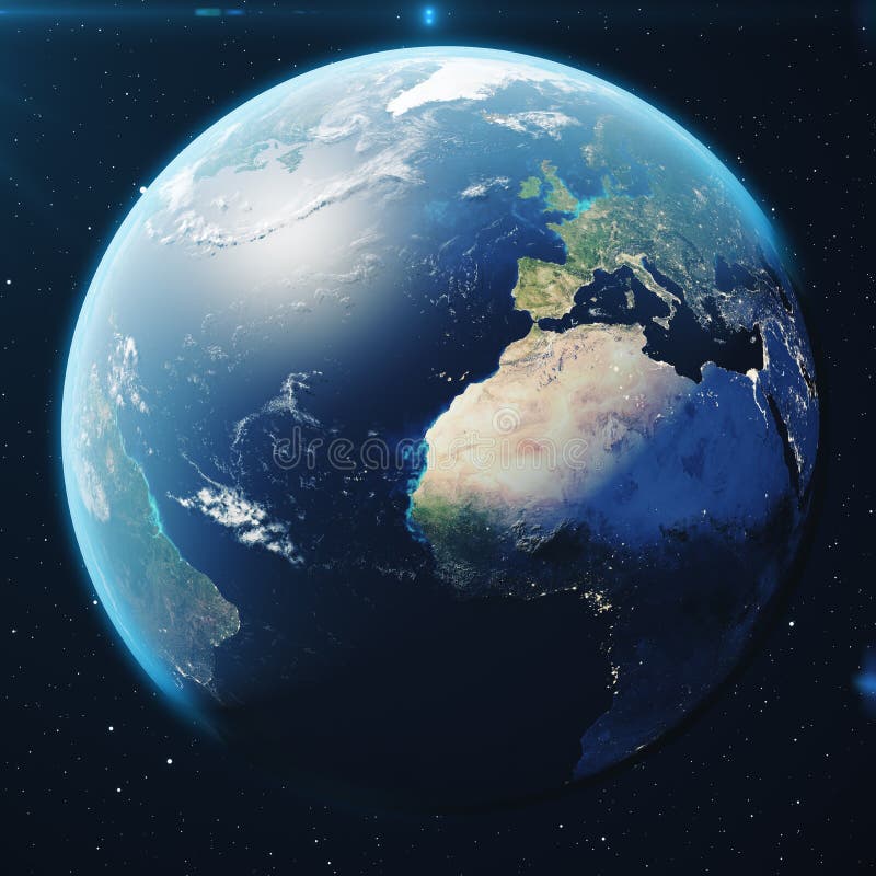 3D Rendering Planet Earth from the Space at Night. the World Globe from ...