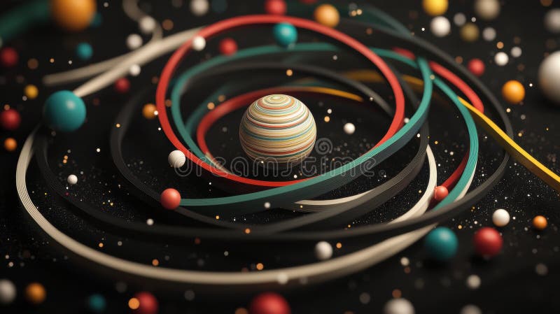 A 3D Rendering of a Planet with a Striped Pattern, Surrounded by ...