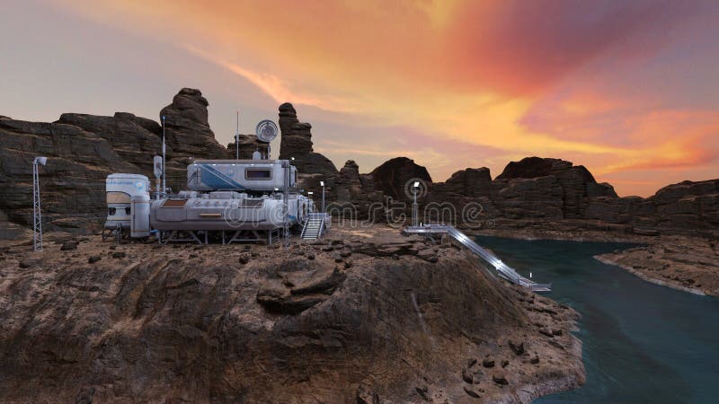 3D Rendering of the Planetary Exploration Base Stock Illustration ...