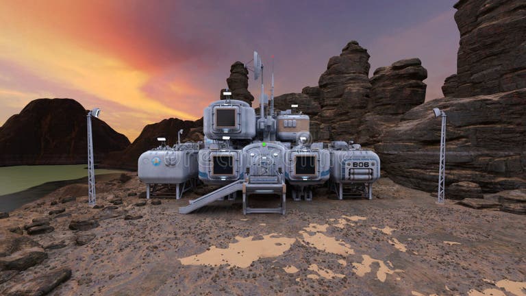 3D Rendering of the Planetary Exploration Base Stock Illustration ...