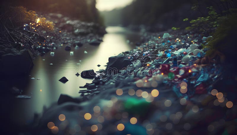 3d Rendering of Plastic Trash on the River in the Forest. Stock ...