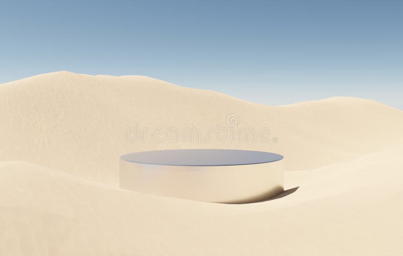 3D Rendering, Platform and Natural Podium on the Desert or Beach ...