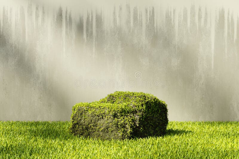 3D Rendering Platform Podium with Grass Plant Product Presentation ...