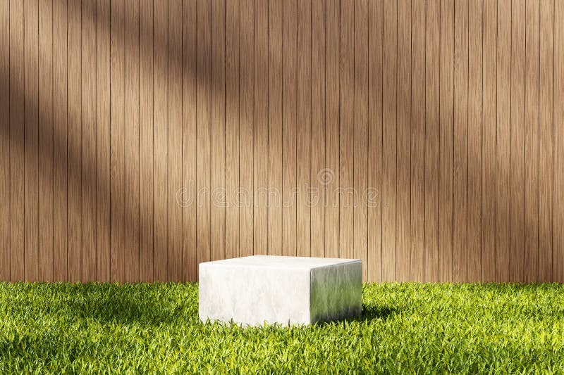 3D Rendering Platform Podium with Grass Plant Product Presentation ...