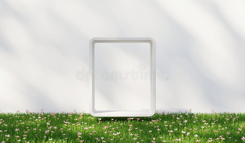 3D Rendering Platform Podium with Grass Plant Product Presentation ...