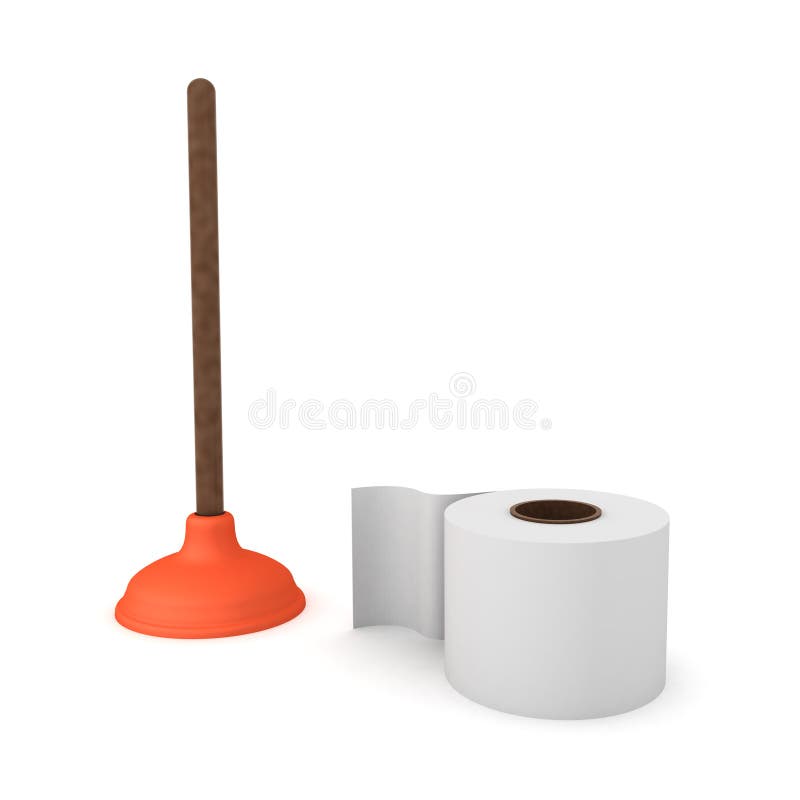 3D Rendering of Plunger and Toilet Paper Stock Illustration ...