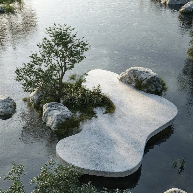 3d Rendering of a Pond in a Park with Rocks and Trees Stock ...