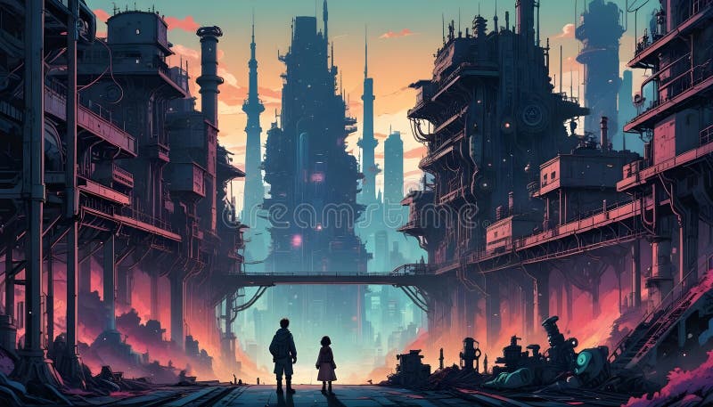 3d Rendering of Post-Apocalyptic Industrial Landscape with AI AGI ASI ...