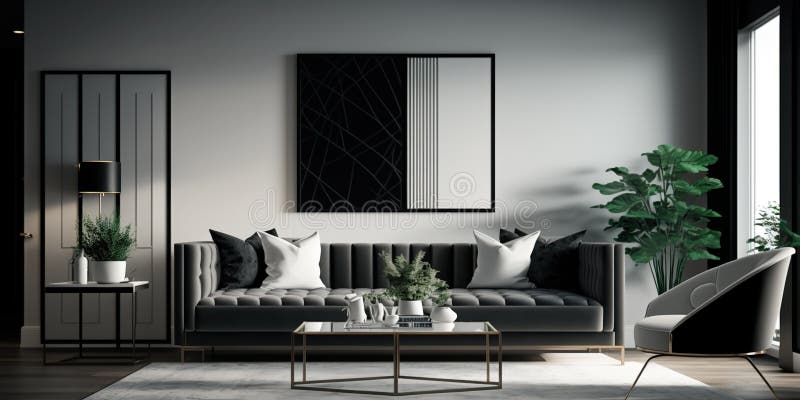 A 3d Rendering of a Poster Frame in a Modern Living Room, Created with ...