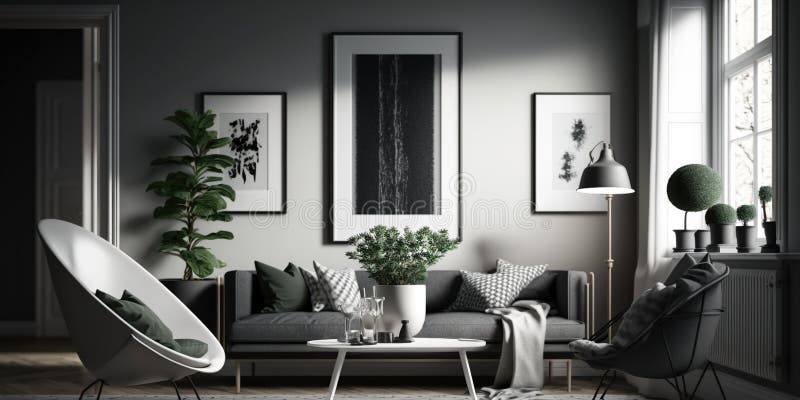 A 3d Rendering of a Poster Frame in a Modern Living Room, Created with ...