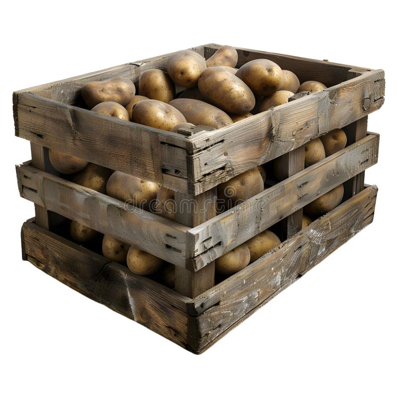 3D Rendering of a Potatoes in a Wooden Tray on Transparent Background ...