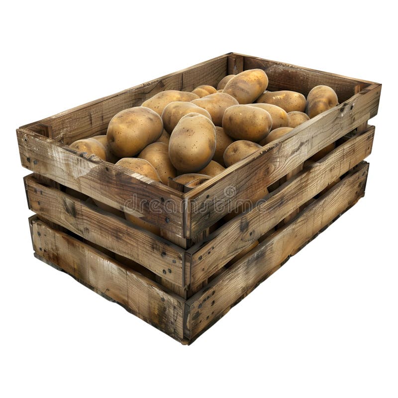 3D Rendering of a Potatoes in a Wooden Tray on Transparent Background ...
