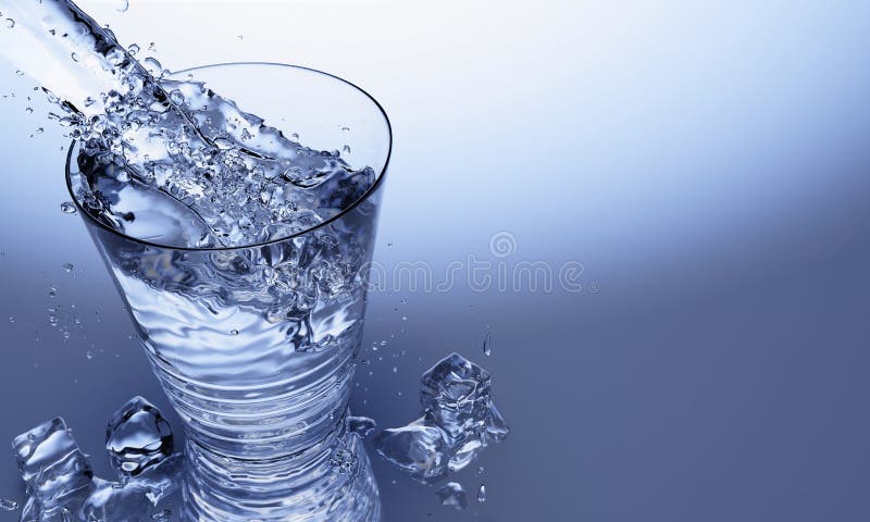 3D Rendering of Pour Water on Glass with Reflection on Table Surface ...