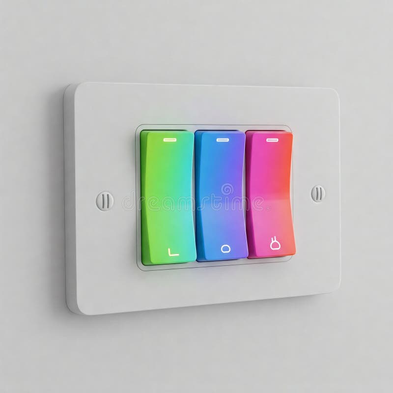 3d Rendering of a Power Switch with Multicolored Power Buttons Stock ...