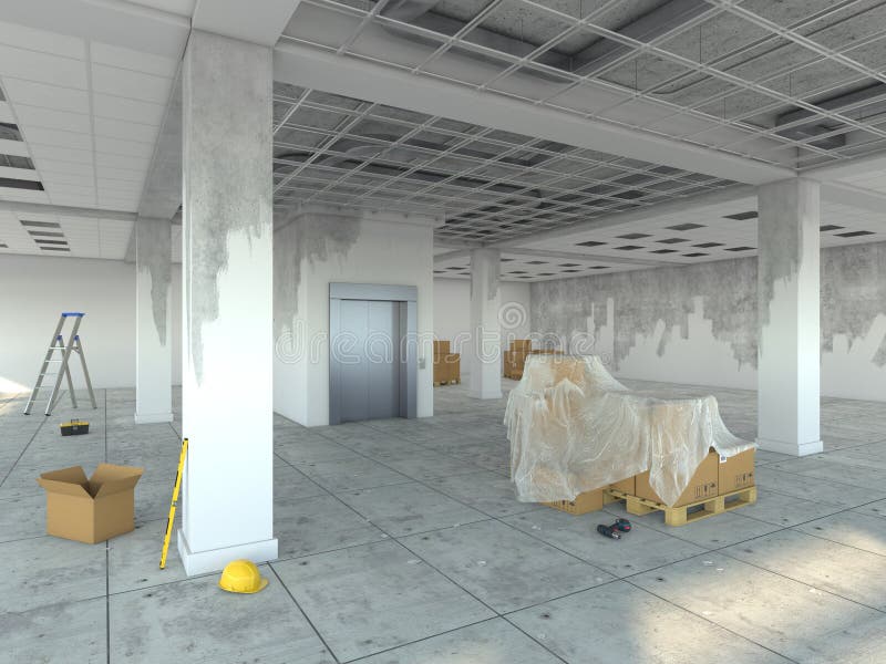 3D Rendering Premises Under Repair Stock Illustration - Illustration of ...
